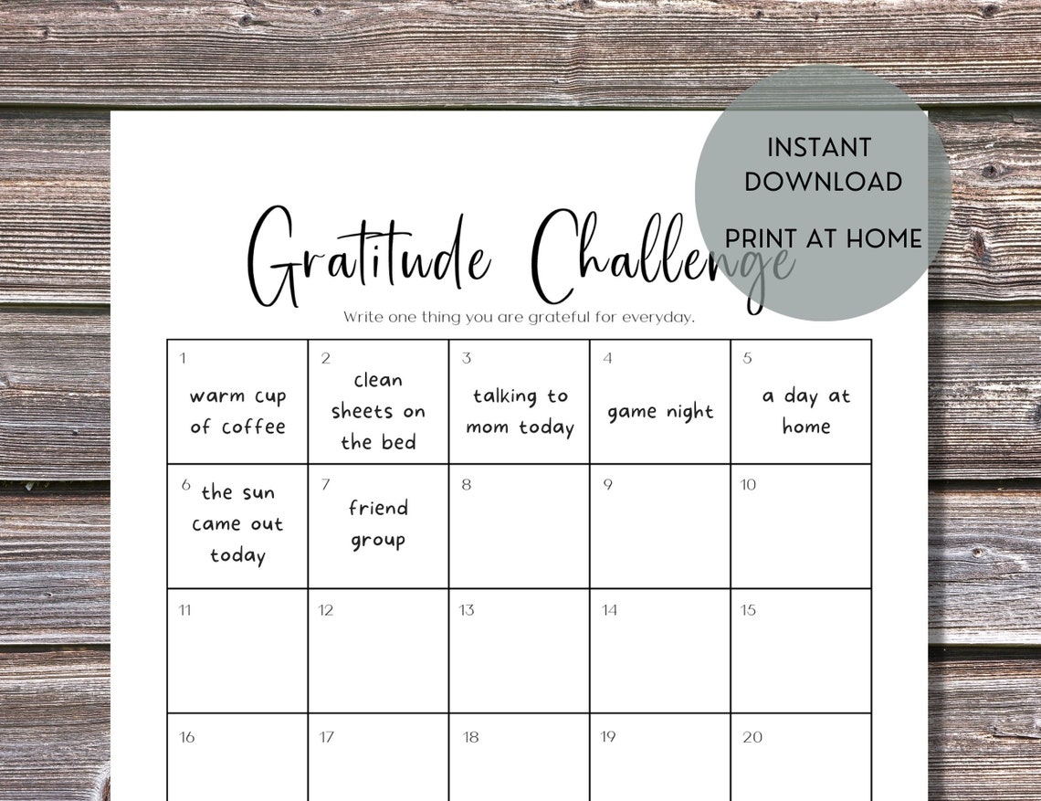 30 Day Gratitude Challenge Printable Monthly Challenge Tracker ...