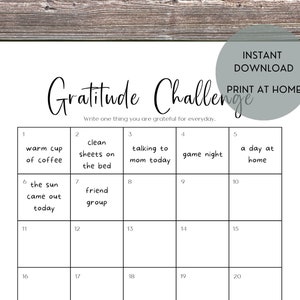 30 Day Gratitude Challenge Printable | Monthly Challenge Tracker ...