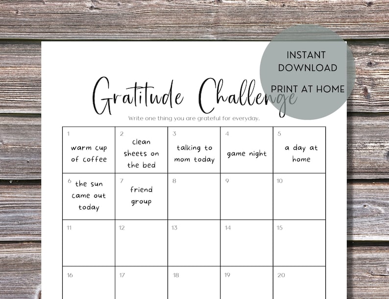 30 Day Gratitude Challenge Printable | Monthly Challenge Tracker ...