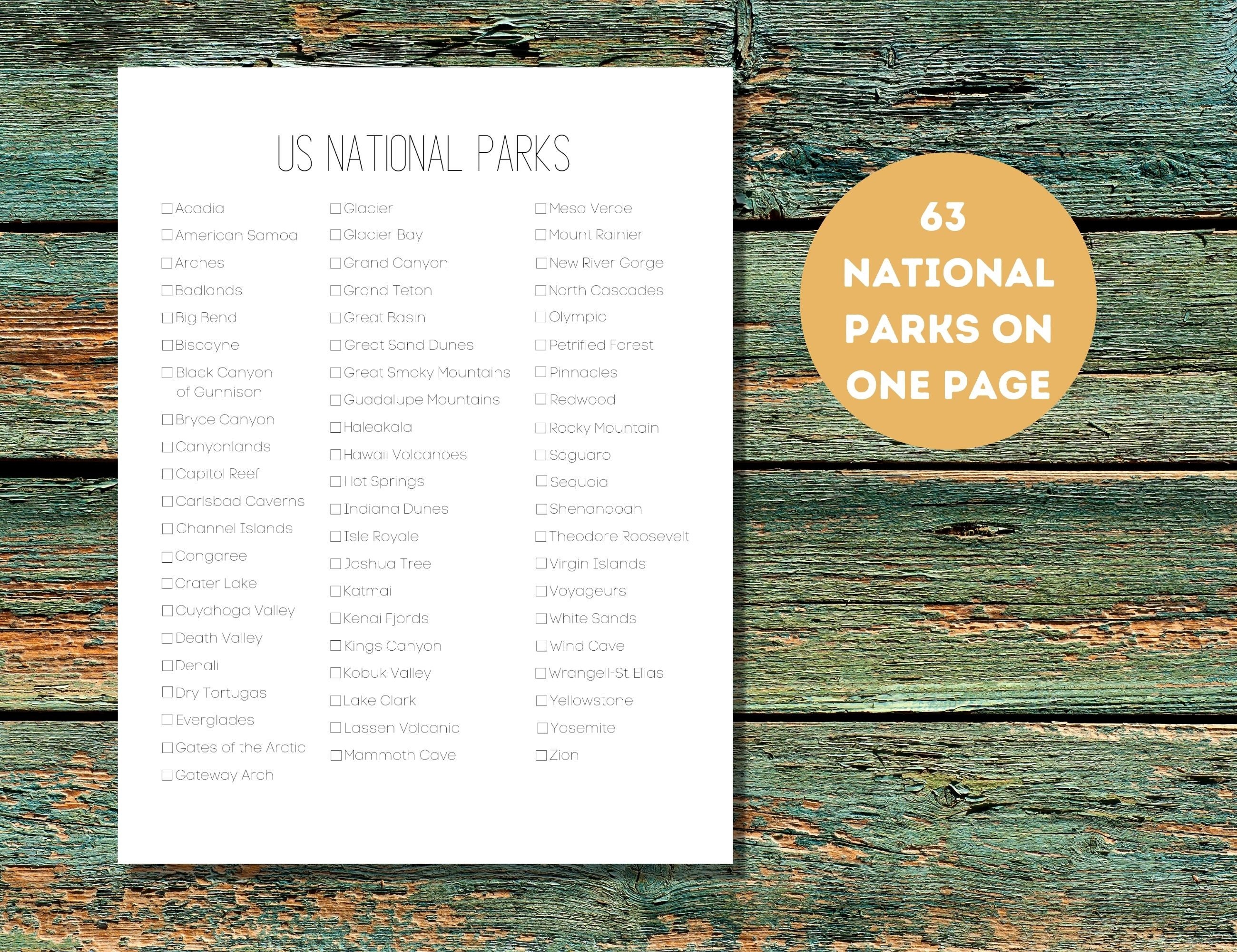 US National Park Checklist Printable 63 Parks 2024 Complete List ...