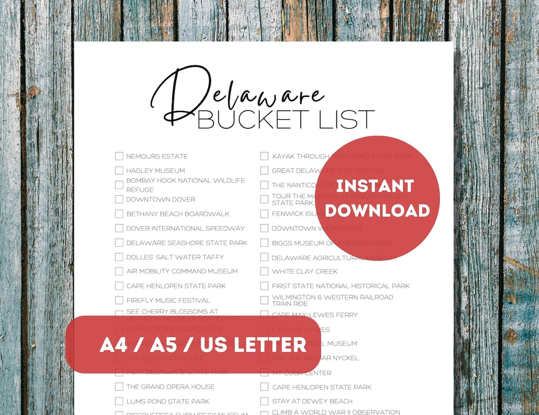 Delaware Bucket List Printable | America's 50 States Travel Planner ...