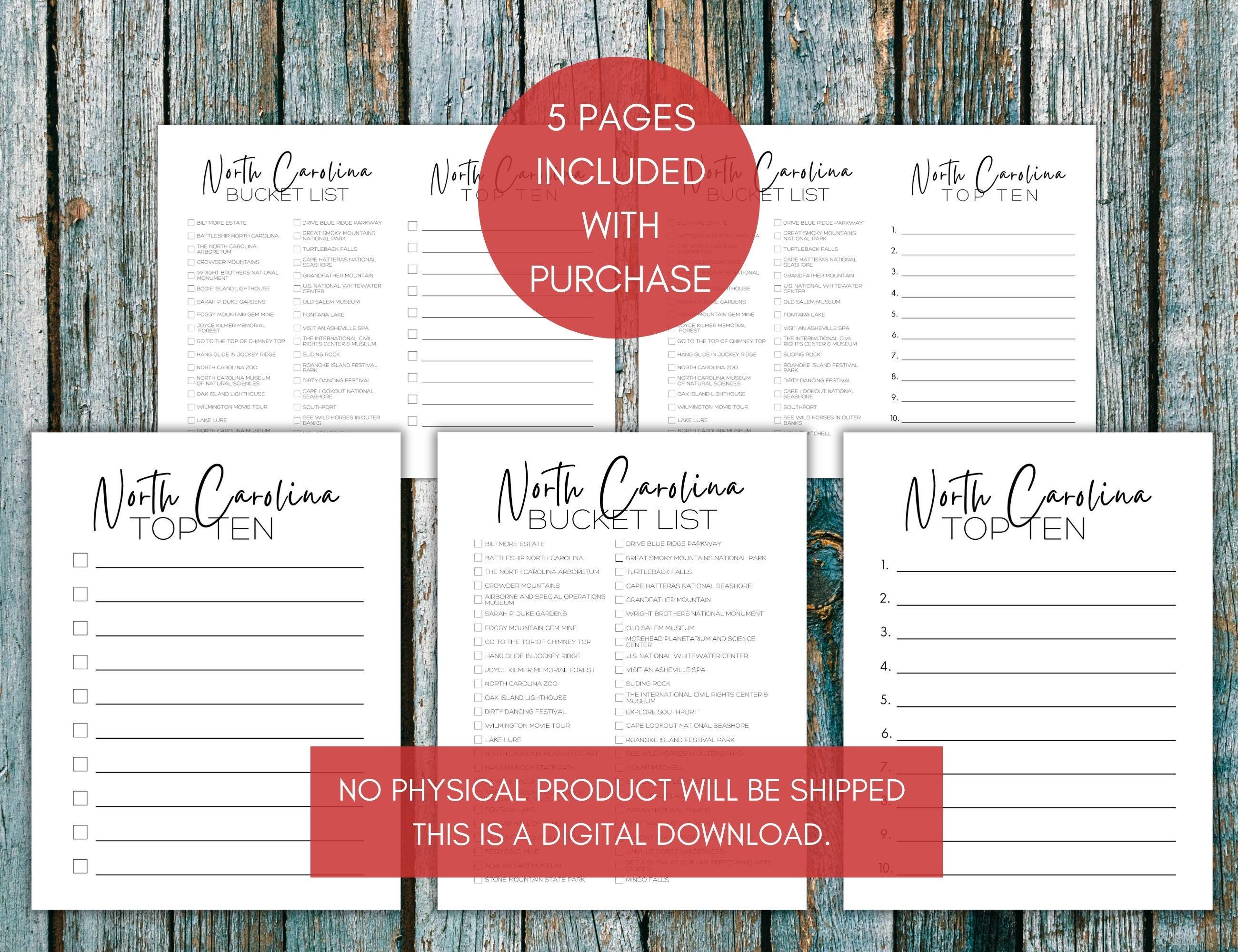 North Carolina Bucket List Printable | America's 50 States Travel ...