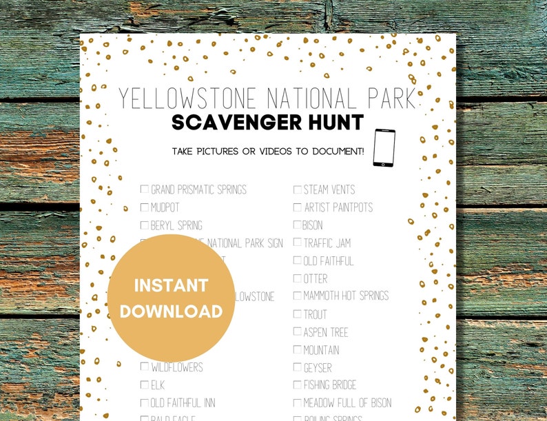 Yellowstone National Park Photo Scavenger Hunt | US National Park ...