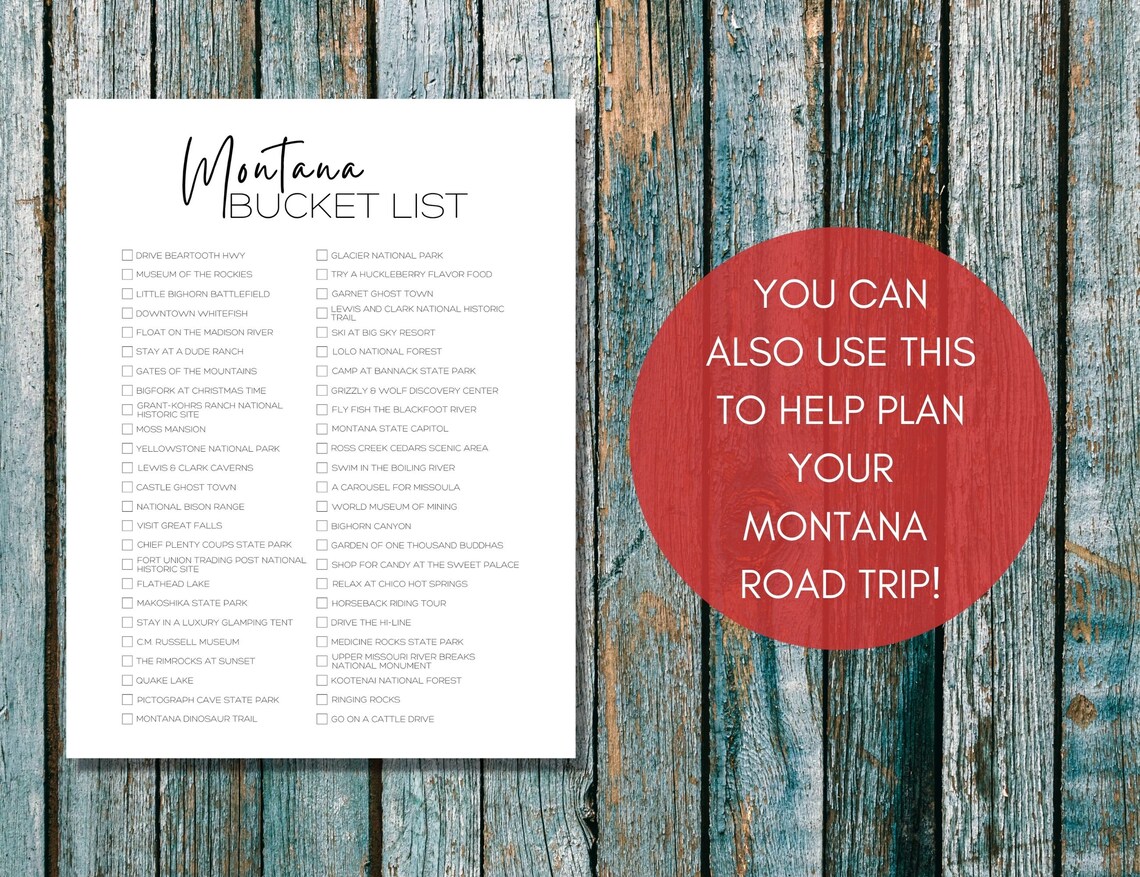 Montana Bucket List Printable America's 50 States Travel - Etsy