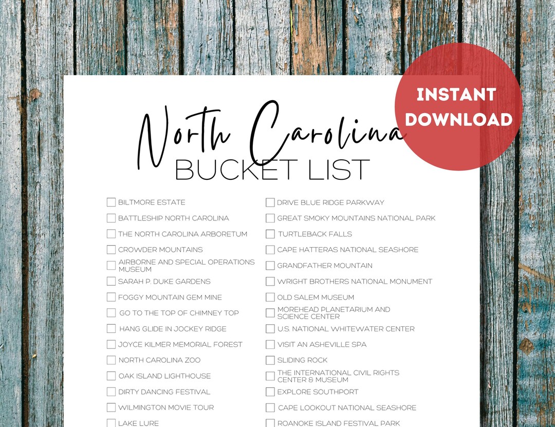 North Carolina Bucket List Printable America's 50 States - Etsy