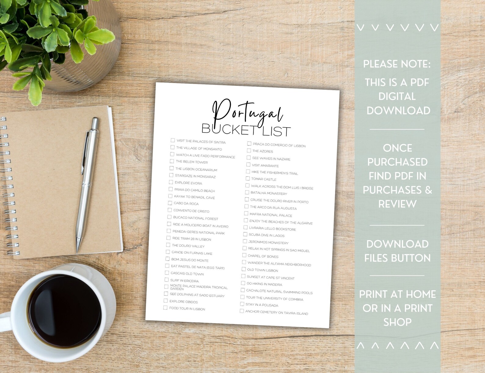 Portugal Bucket List Printable | Portugal Travel List Planner | Travel ...