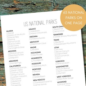 US National Park Checklist Printable 63 Parks 2022 - Etsy