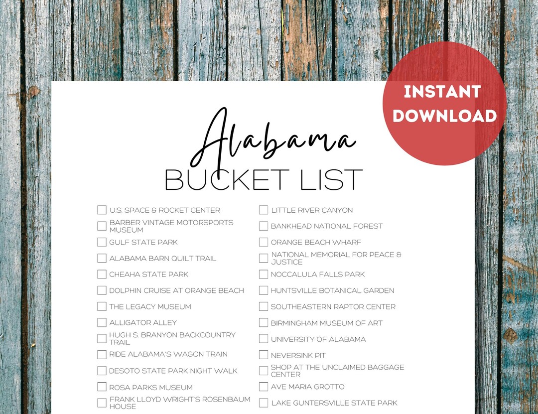 Alabama Bucket List Printable America's 50 States Travel - Etsy