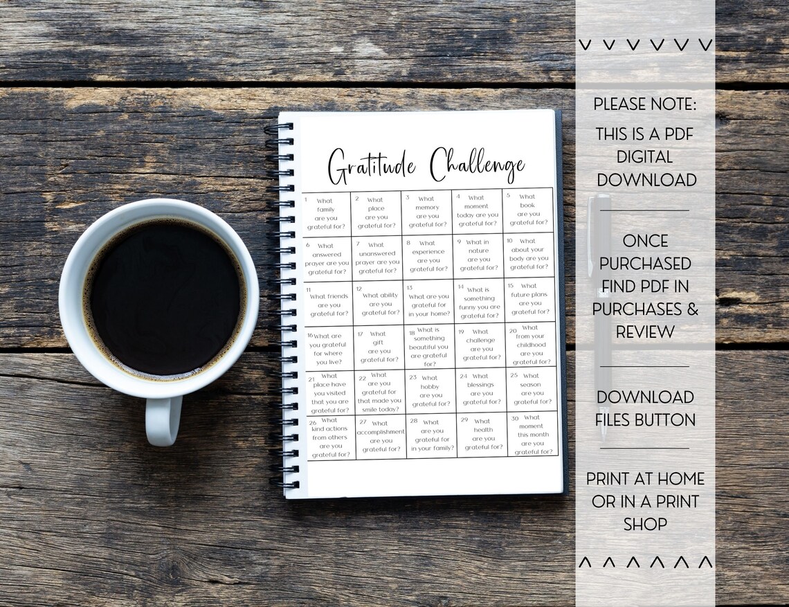 30 Day Gratitude Challenge Printable Monthly Challenge Tracker ...