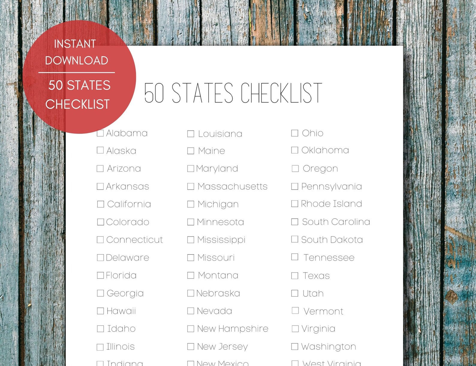 50 States Checklist Printable US States Bucket List Challenge - Etsy
