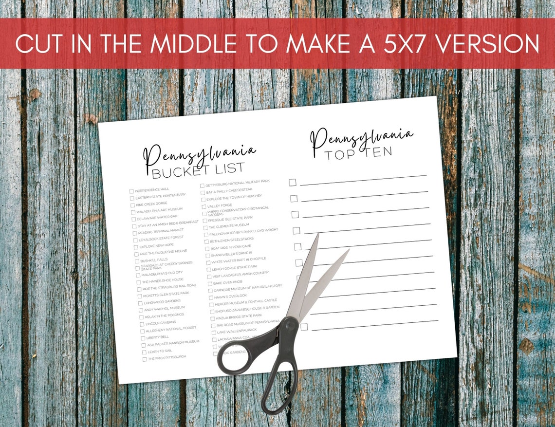 Pennsylvania Bucket List Printable | America's 50 States Travel Planner ...