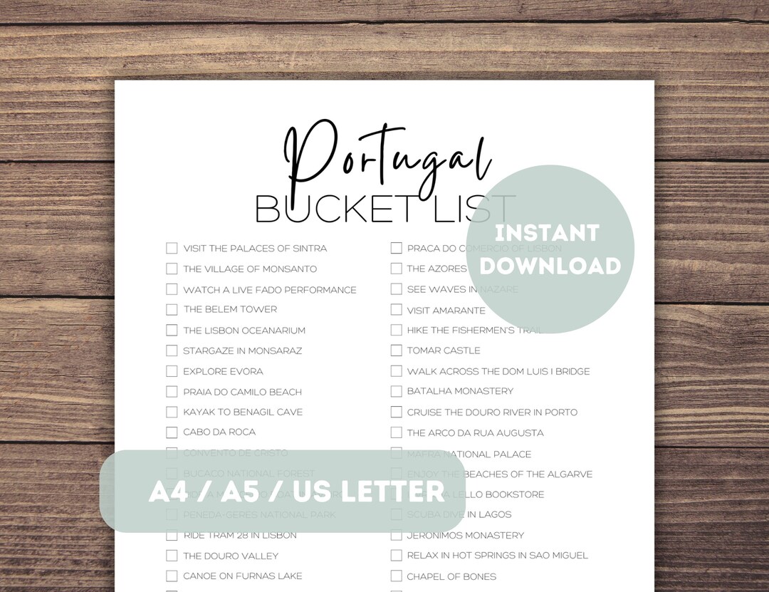 Portugal Bucket List Printable | Portugal Travel List Planner | Travel ...