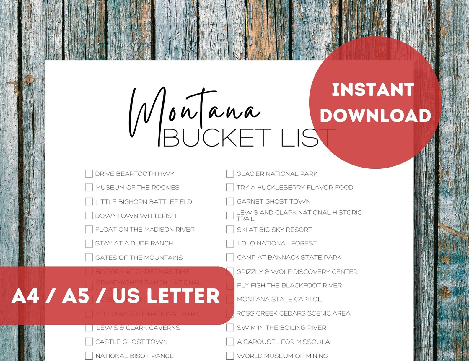 Montana Bucket List Printable America's 50 States Travel - Etsy