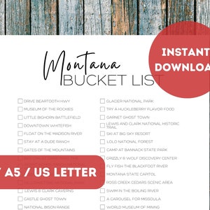Montana Bucket List Printable America's 50 States Travel - Etsy