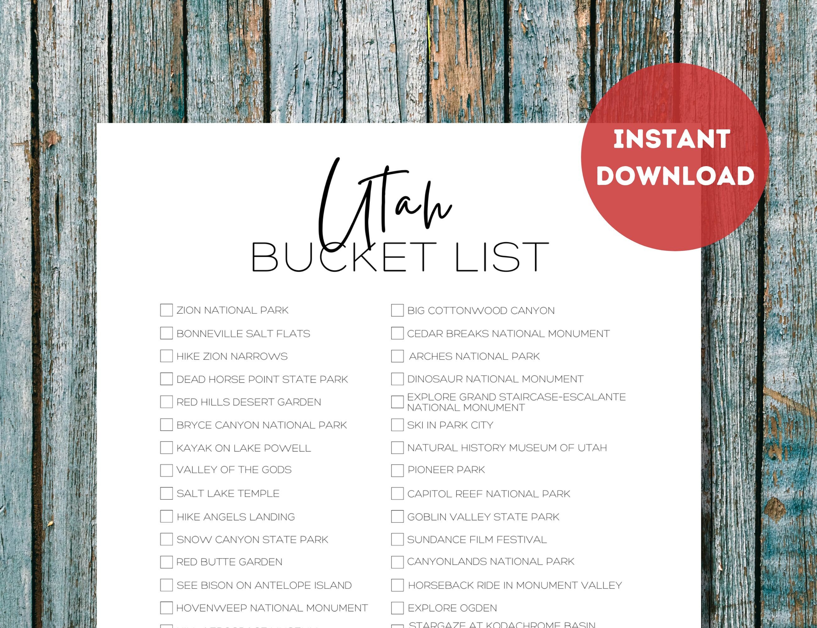 Utah Bucket List Printable America's 50 States Travel - Etsy