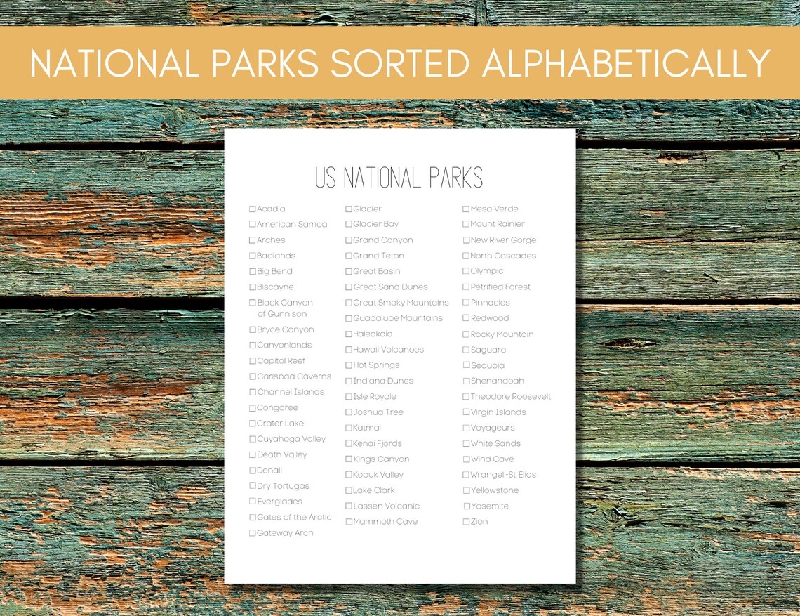 US National Park Checklist Printable 63 Parks 2022 - Etsy