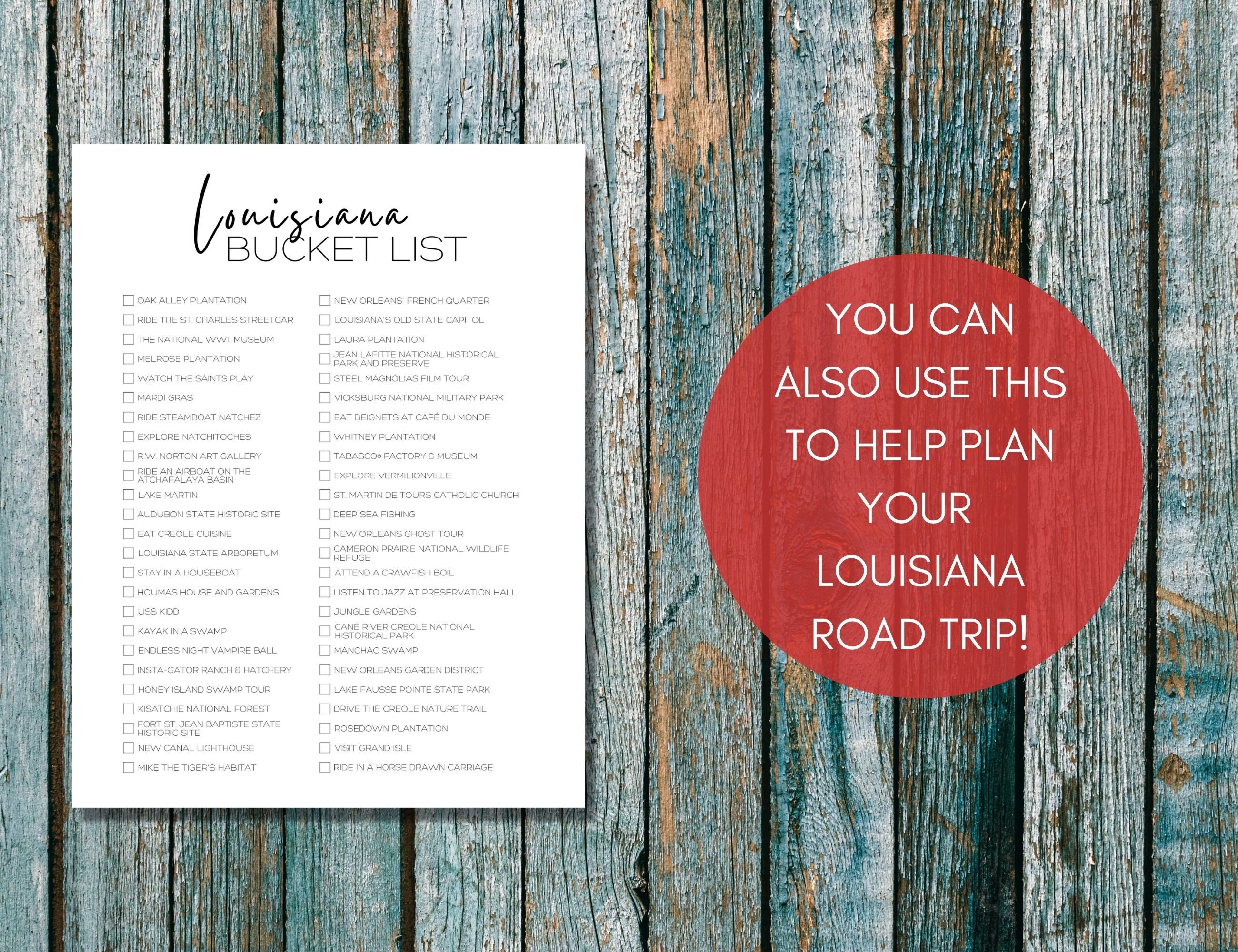 Louisiana Bucket List Printable America's 50 States Travel Planner ...
