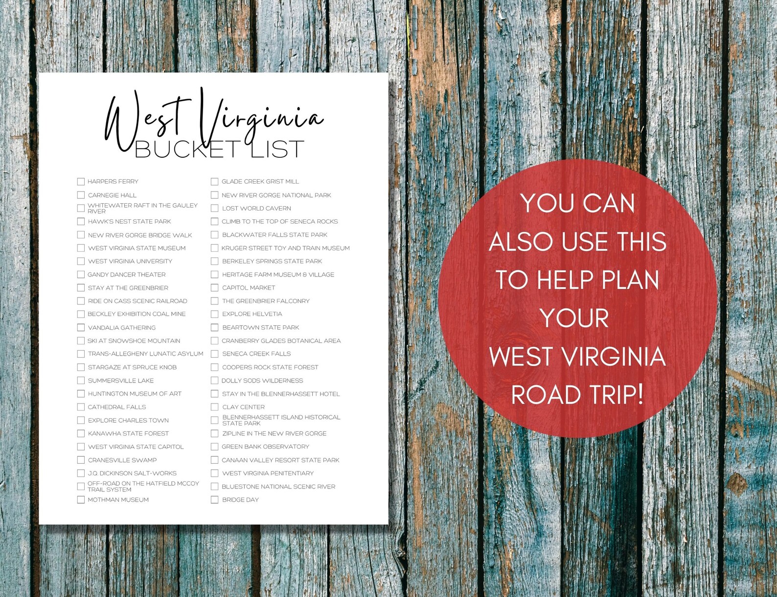 West Virginia Bucket List Printable | America's 50 States Travel ...