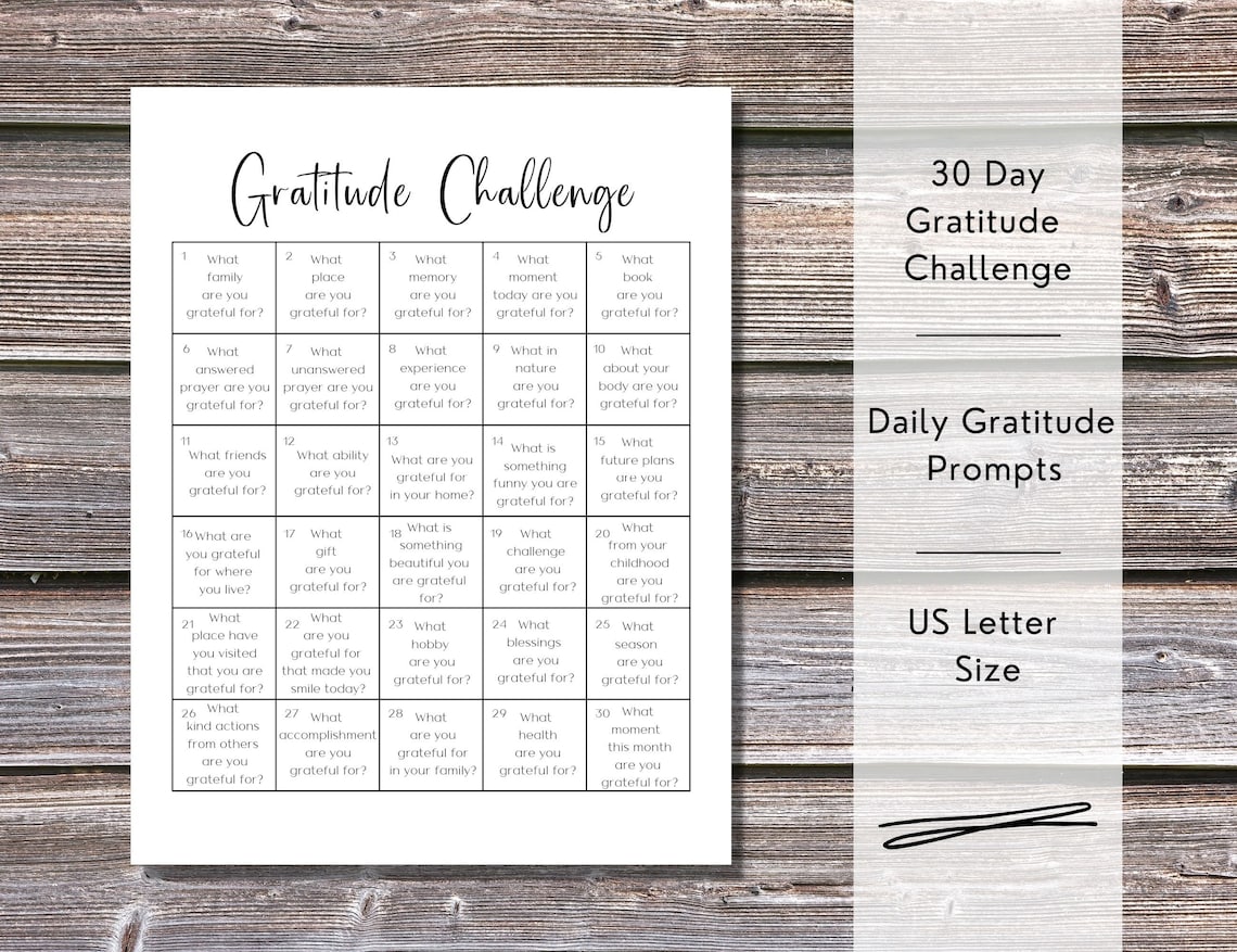 30 Day Gratitude Challenge Printable | Monthly Challenge Tracker ...