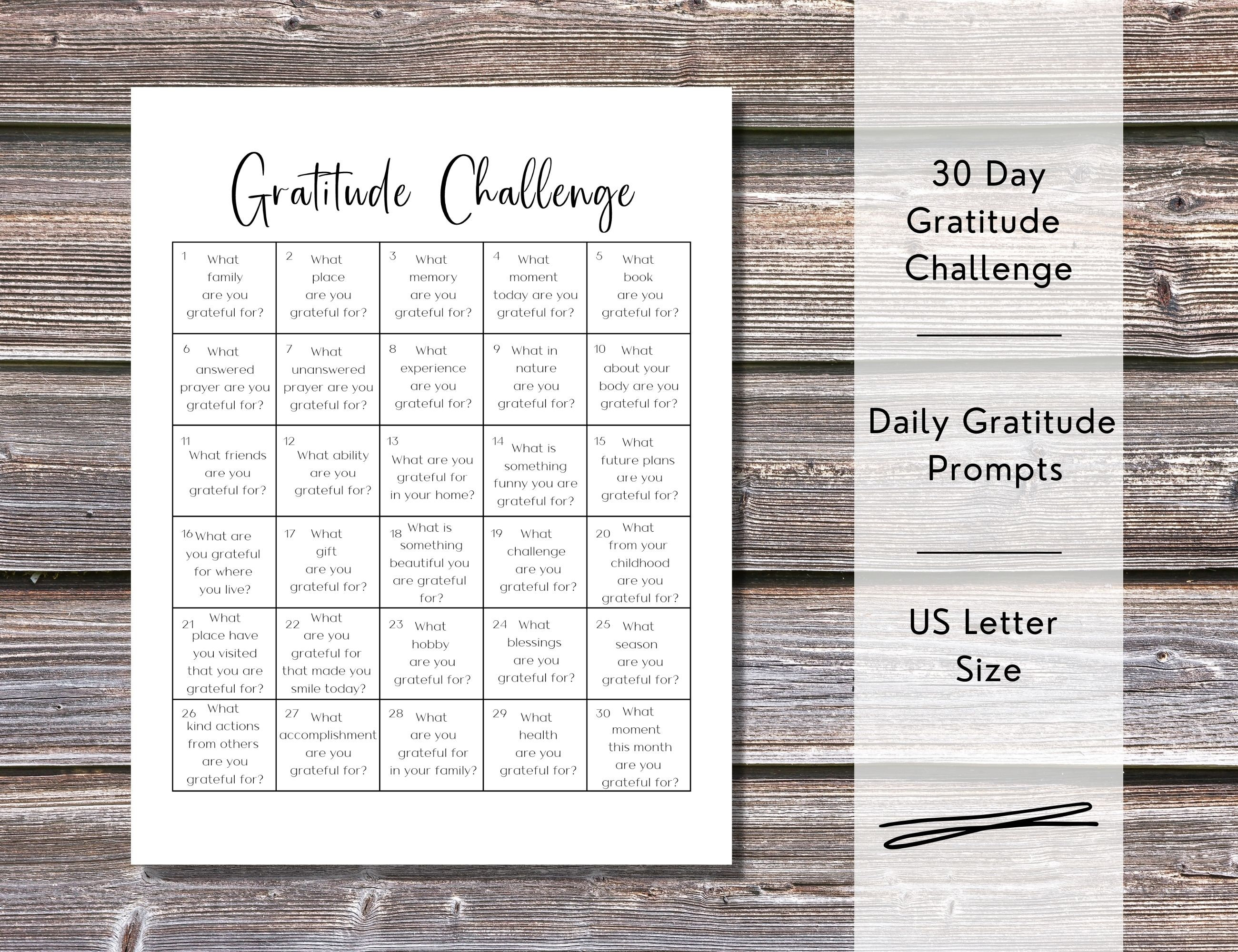 30 Day Gratitude Challenge Printable | Monthly Challenge Tracker ...