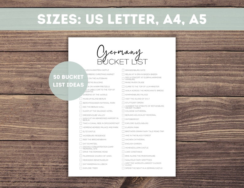 Germany Bucket List Printable | Germany Travel Planner Checklist ...