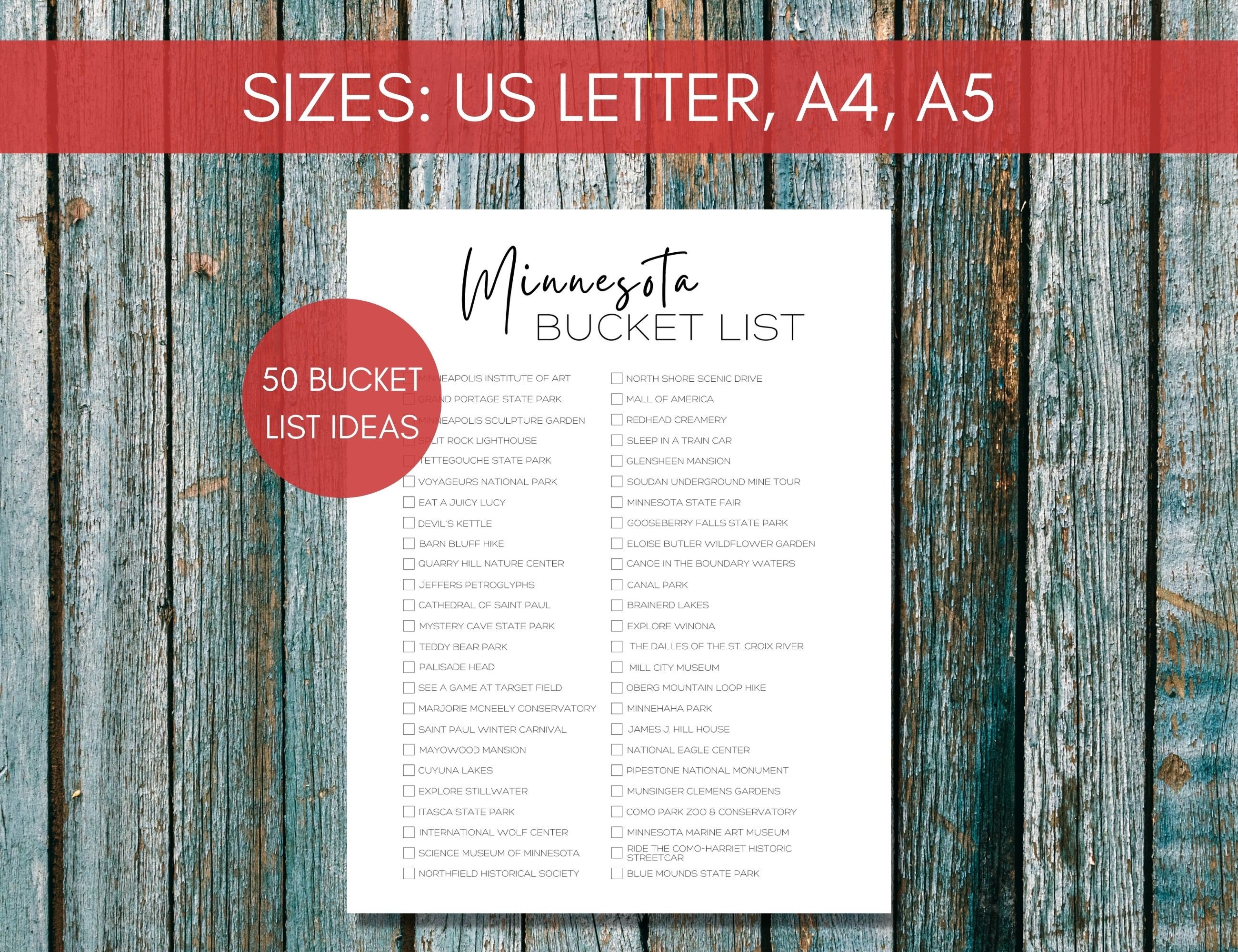 Minnesota Bucket List Printable America's 50 States Travel Planner ...