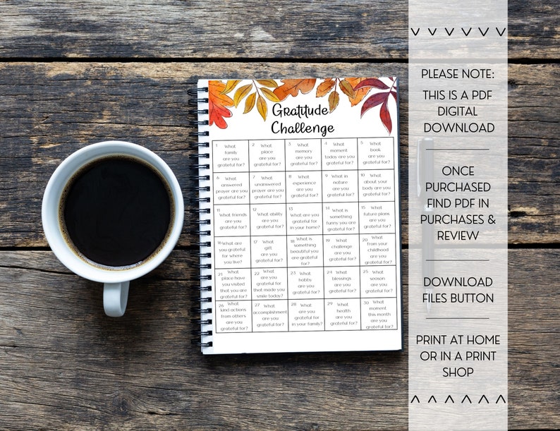 30 Day Gratitude Challenge Printable | Monthly Challenge Tracker ...