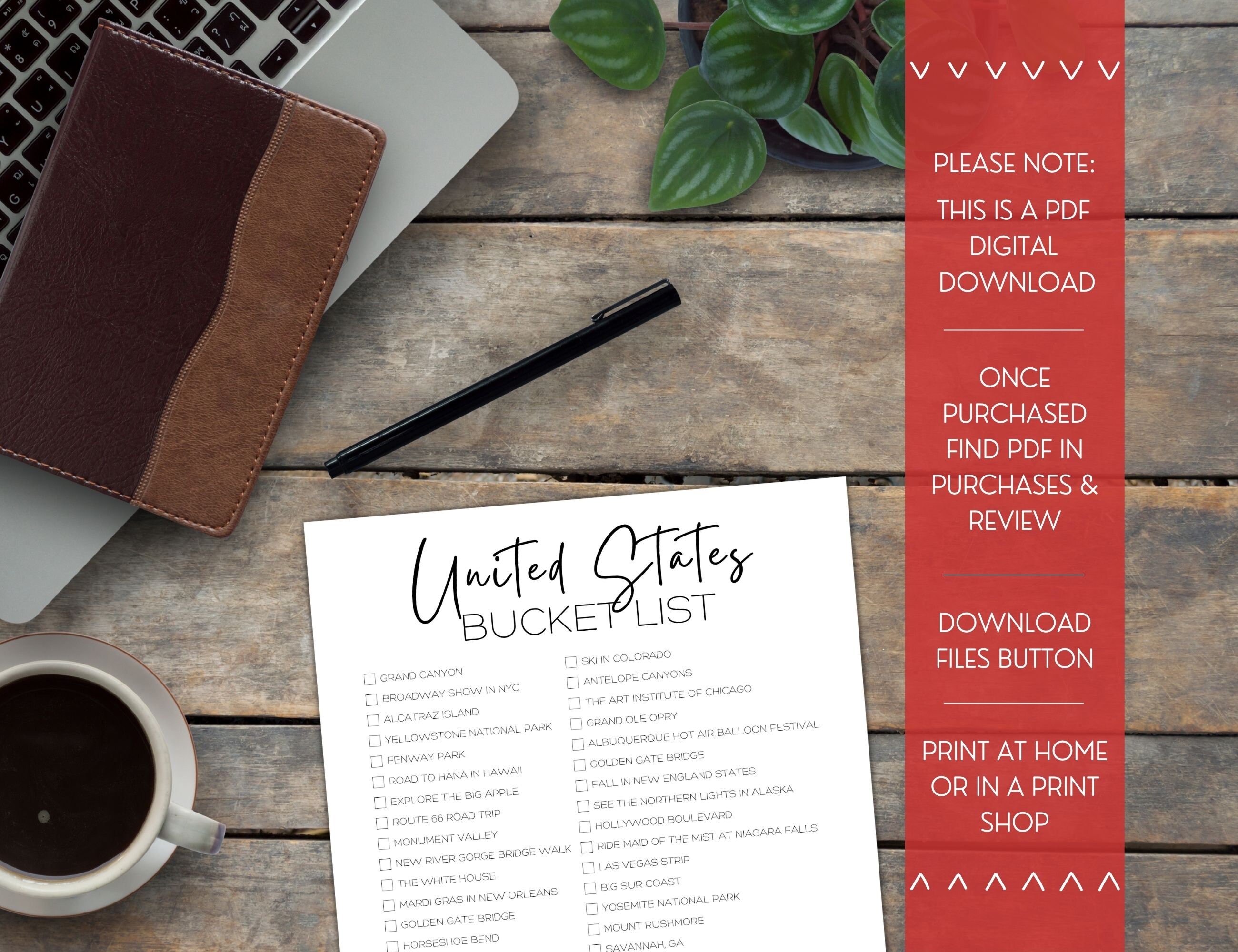 US Bucket List Printable America's 50 States Travel Planner Checklist ...