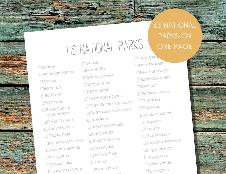 US National Park Checklist Printable 63 Parks 2022 - Etsy
