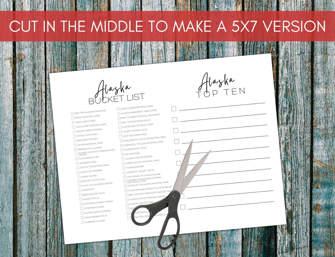 Alaska Bucket List Printable America's 50 States Travel Planner ...