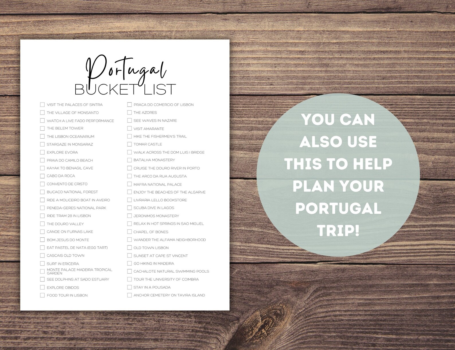 Portugal Bucket List Printable | Portugal Travel List Planner | Travel ...