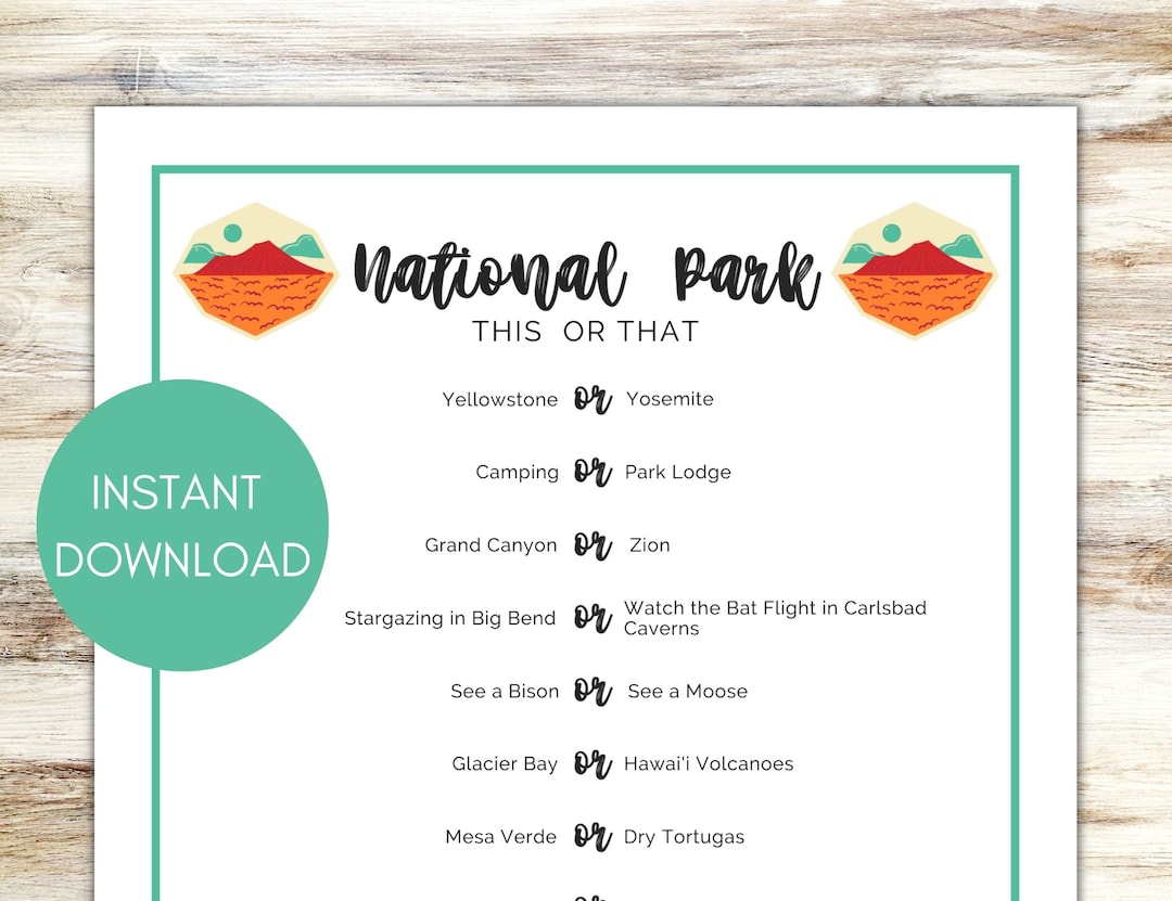 US National Park This or That Travel Games Family Road Trip Printable ...