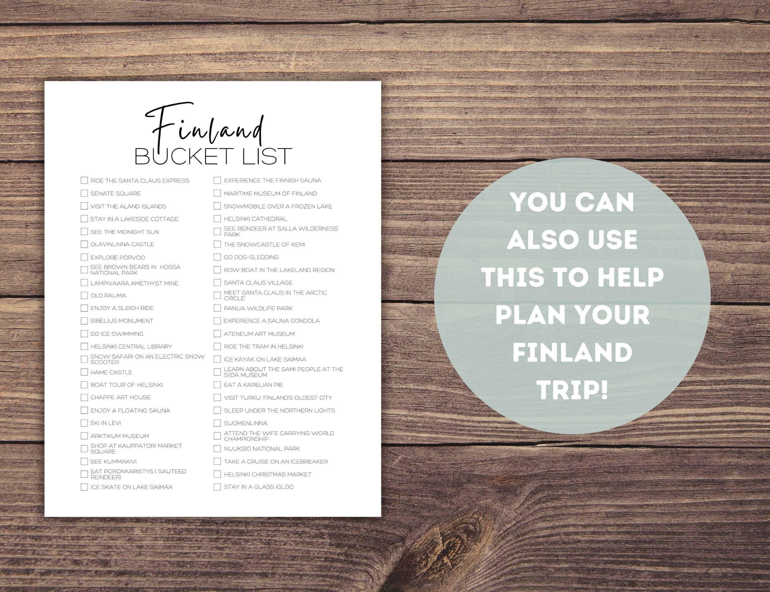 Finland Bucket List Printable | Finland Travel List Planner | Travel ...