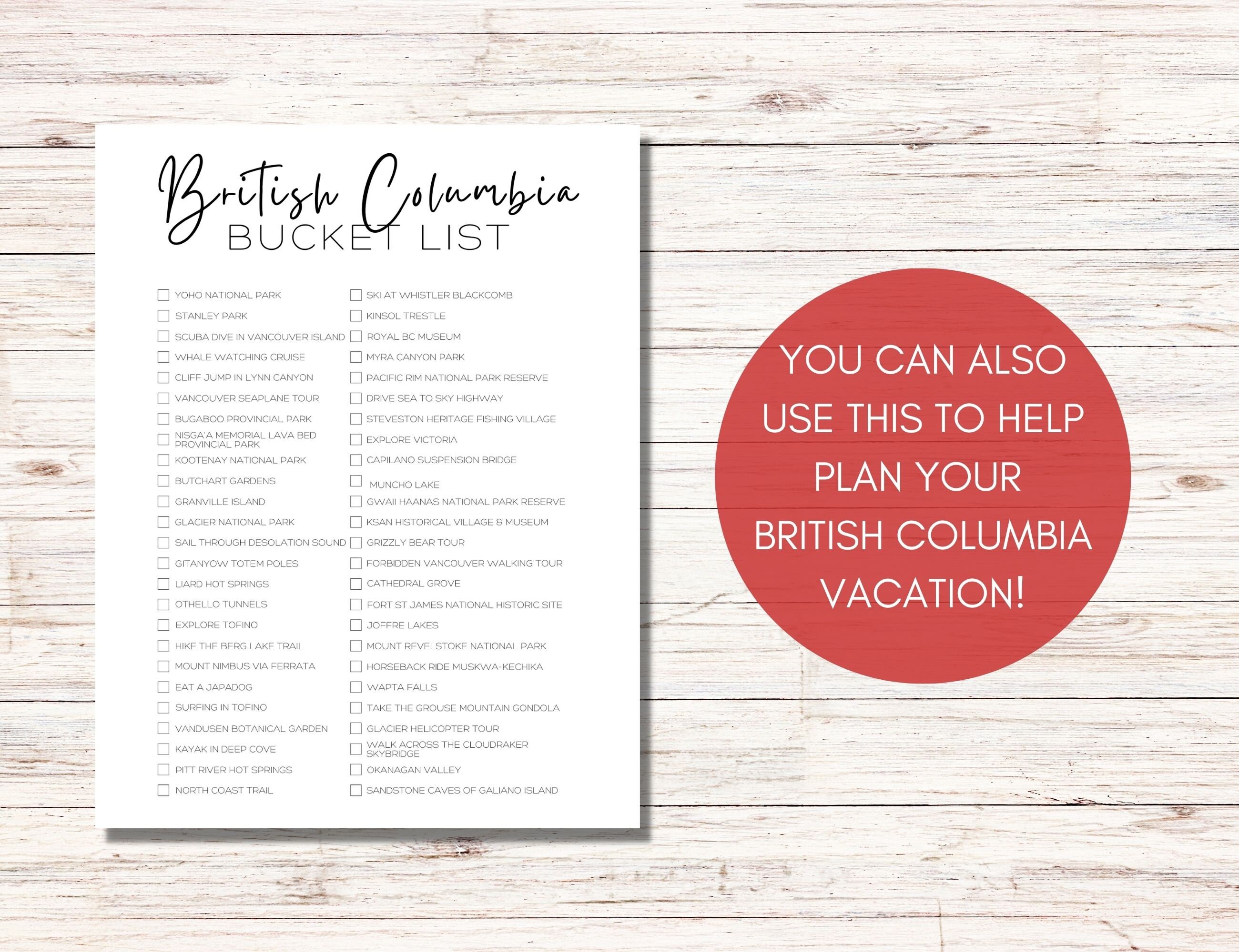 British Columbia Bucket List Printable | Canada Travel Planner ...