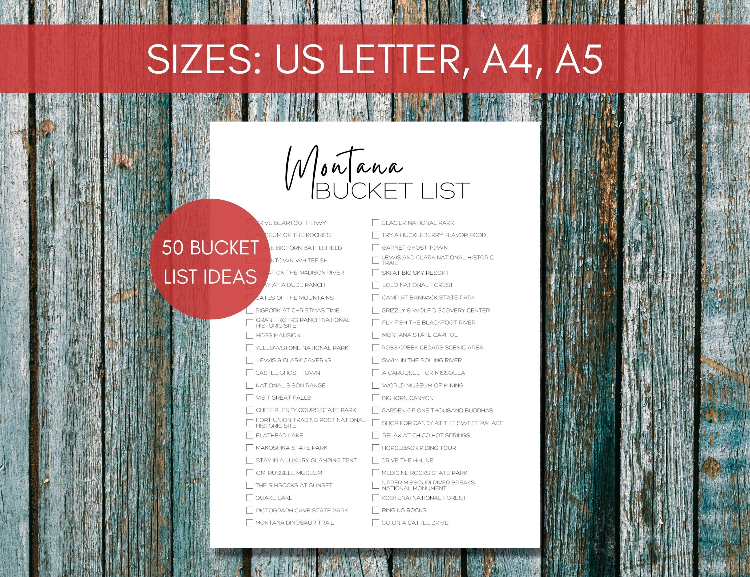 Montana Bucket List Printable | America's 50 States Travel Planner ...