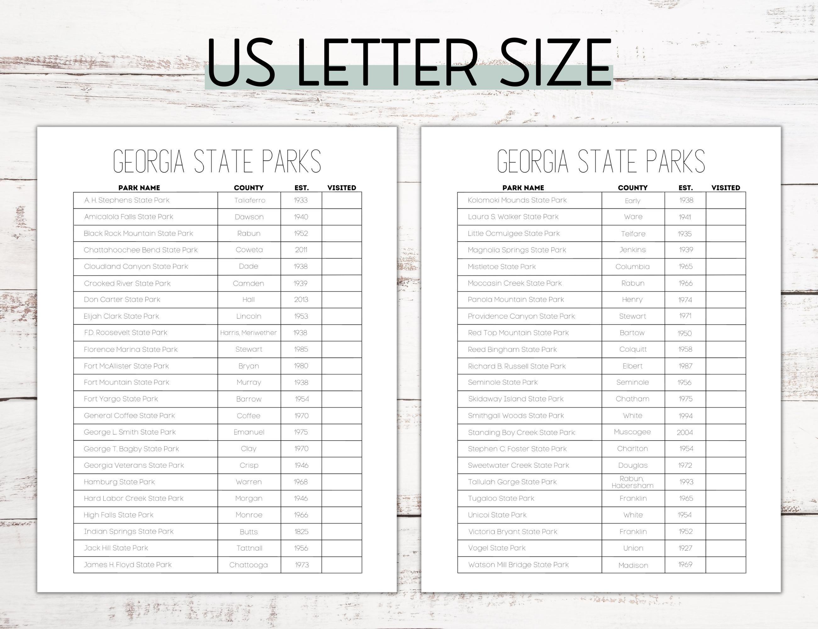 Georgia State Parks and Recreation Checklist Printable Travel Journal ...