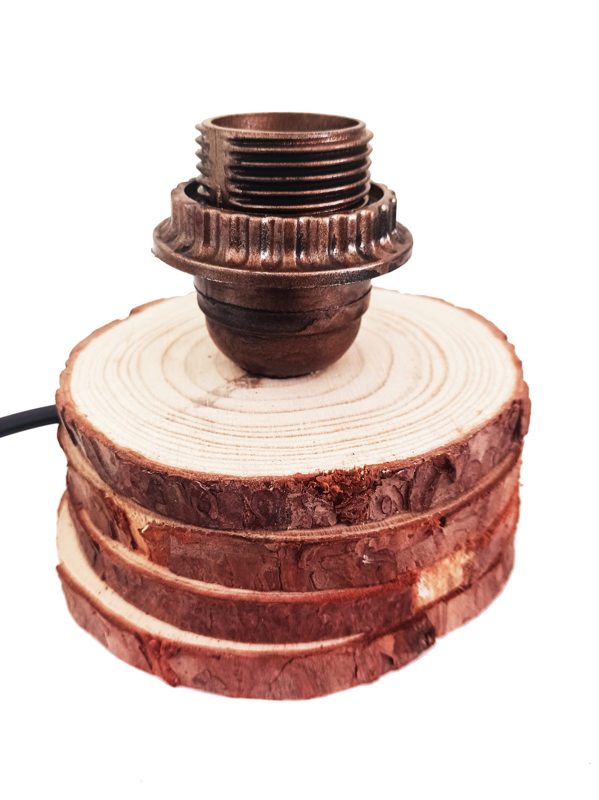 Table Lamp With Base of 4 Slices of Rustic Wood Natural Color. - Etsy