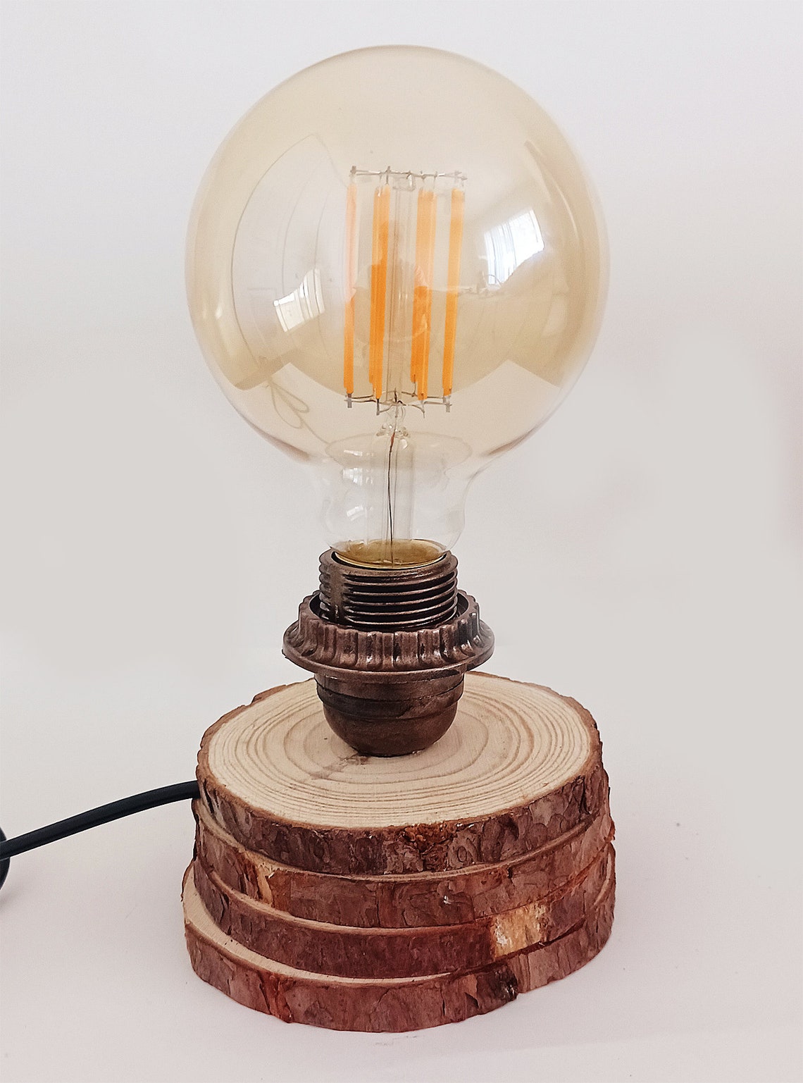 Table Lamp With Base of 4 Slices of Rustic Wood Natural Color. - Etsy