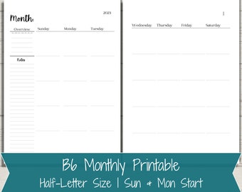 B6 Monthly Printable - Etsy