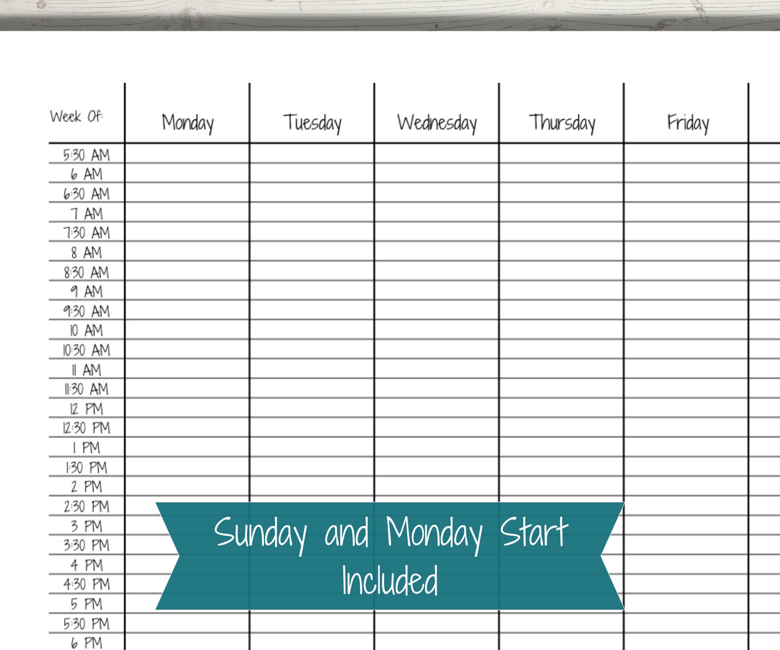Half-hour Weekly Schedule Chart Printable Schedule Template - Etsy