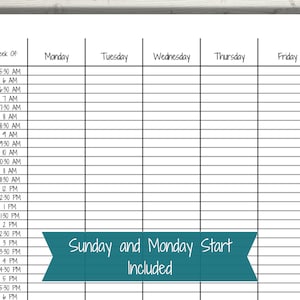 Half-hour Weekly Schedule Chart Printable Schedule Template - Etsy