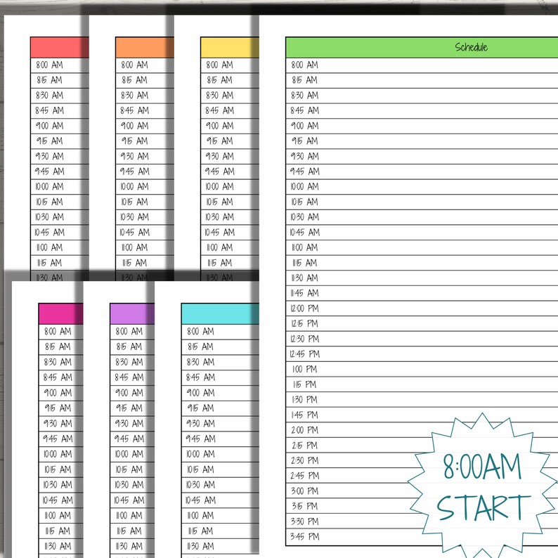 Daily Schedule Template: 15 Minute Time Blocks, Printable Planner ...