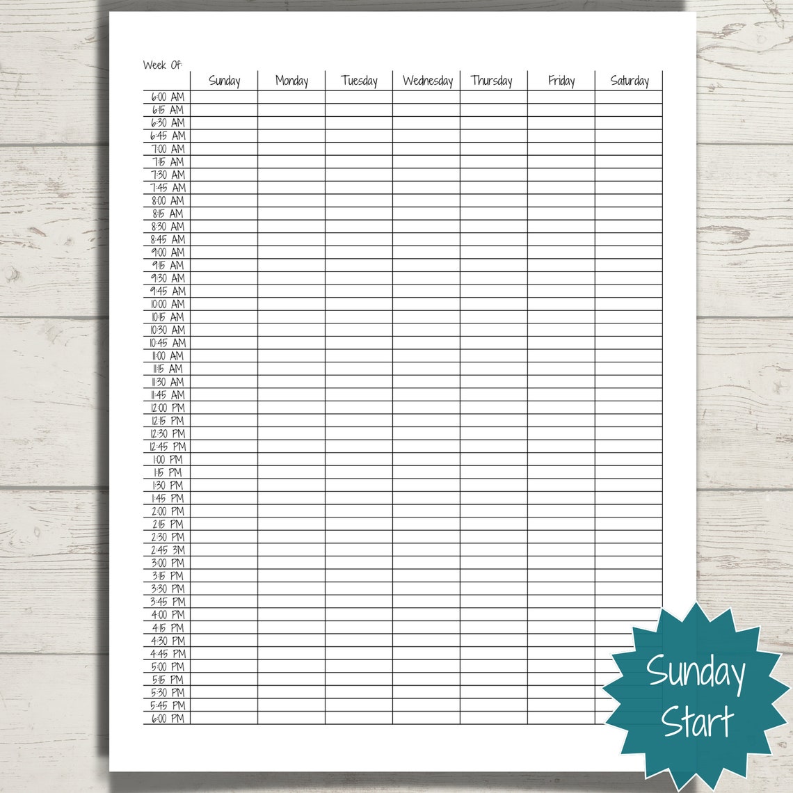 15 Minute Daily Planner, Schedule Chart, Weekly Schedule Printable ...
