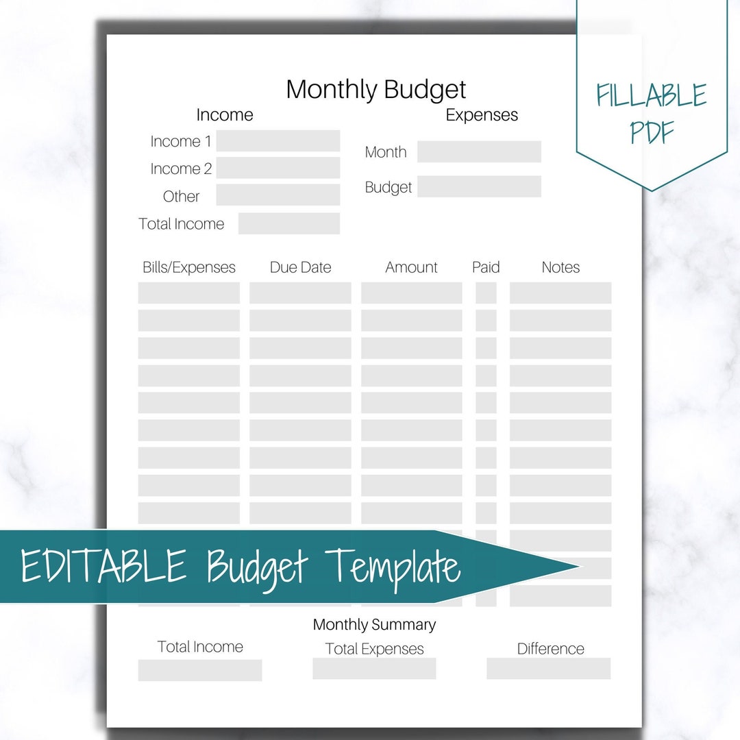 EDITABLE Budget Planner, Monthly Budget Template, Digital Budget - Etsy