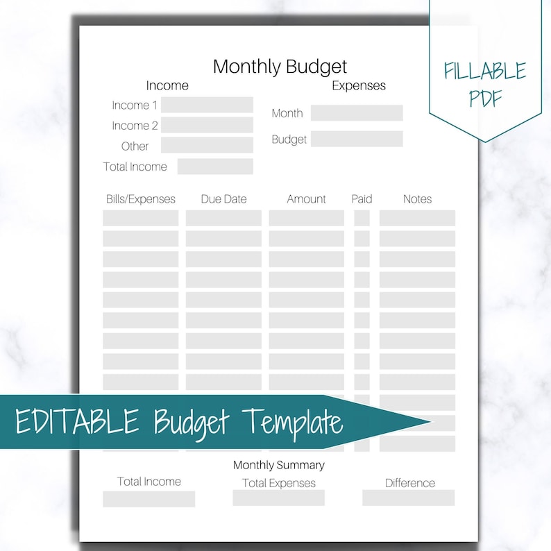EDITABLE Budget Planner, Monthly Budget Template, Digital Budget - Etsy