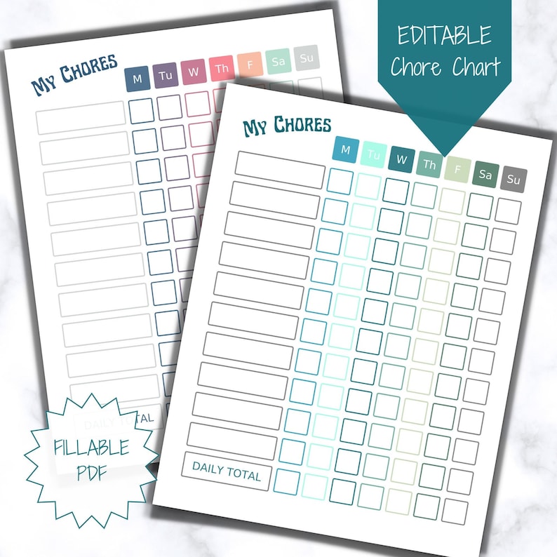 Chore Chart for Kids PDF, EDITABLE Chore Chart, Daily Chore Chart ...