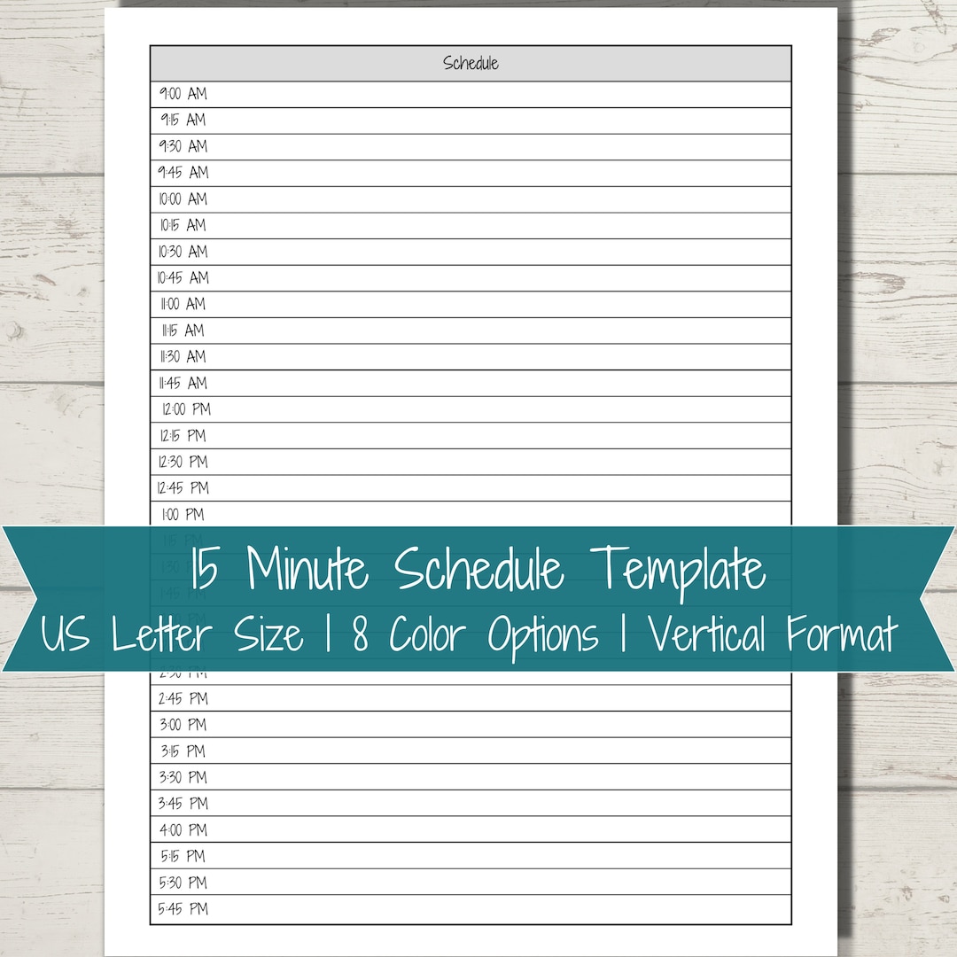 Daily Schedule Template: 15 Minute Time Blocks, Printable Planner ...