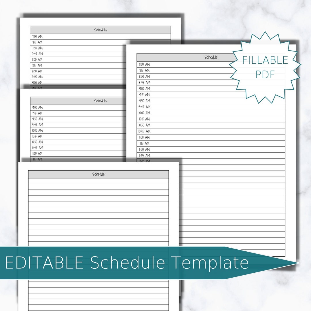 EDITABLE Daily Schedule, 15 Minute Increments, FILLABLE PDF, Digital ...