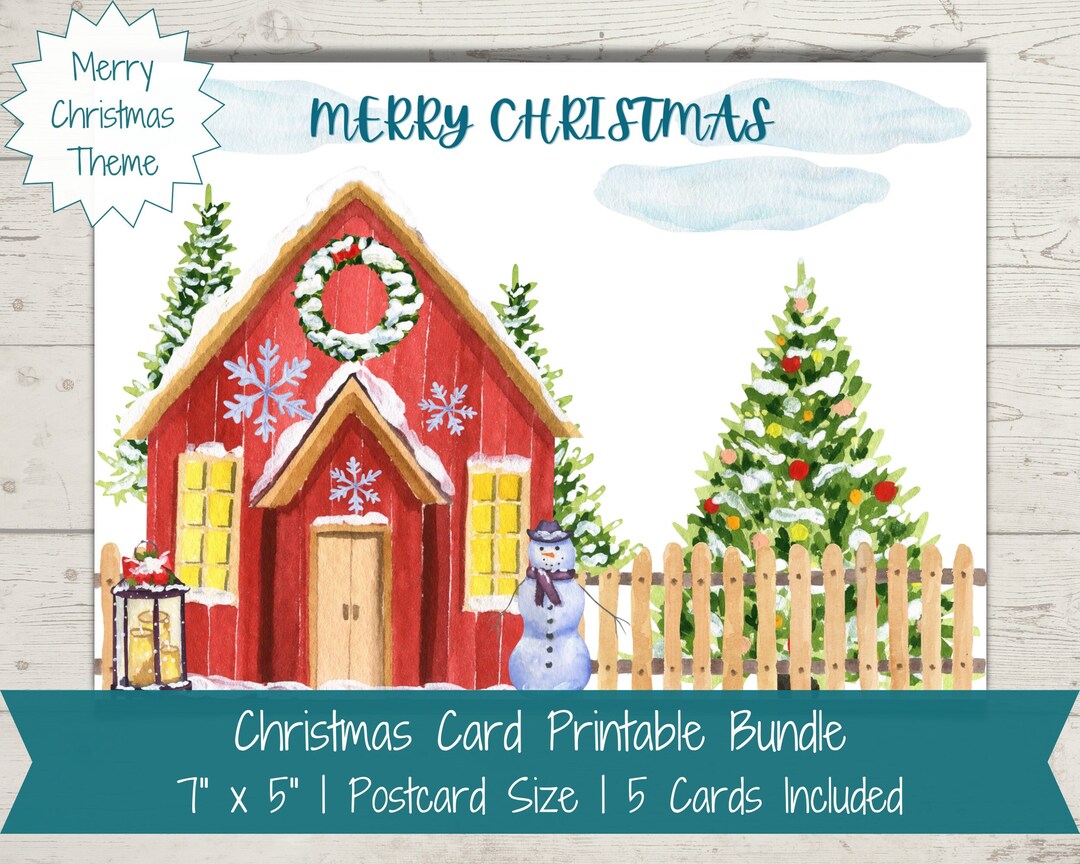 Merry Christmas Card, Merry Christmas Printable Card, Postcard Size ...