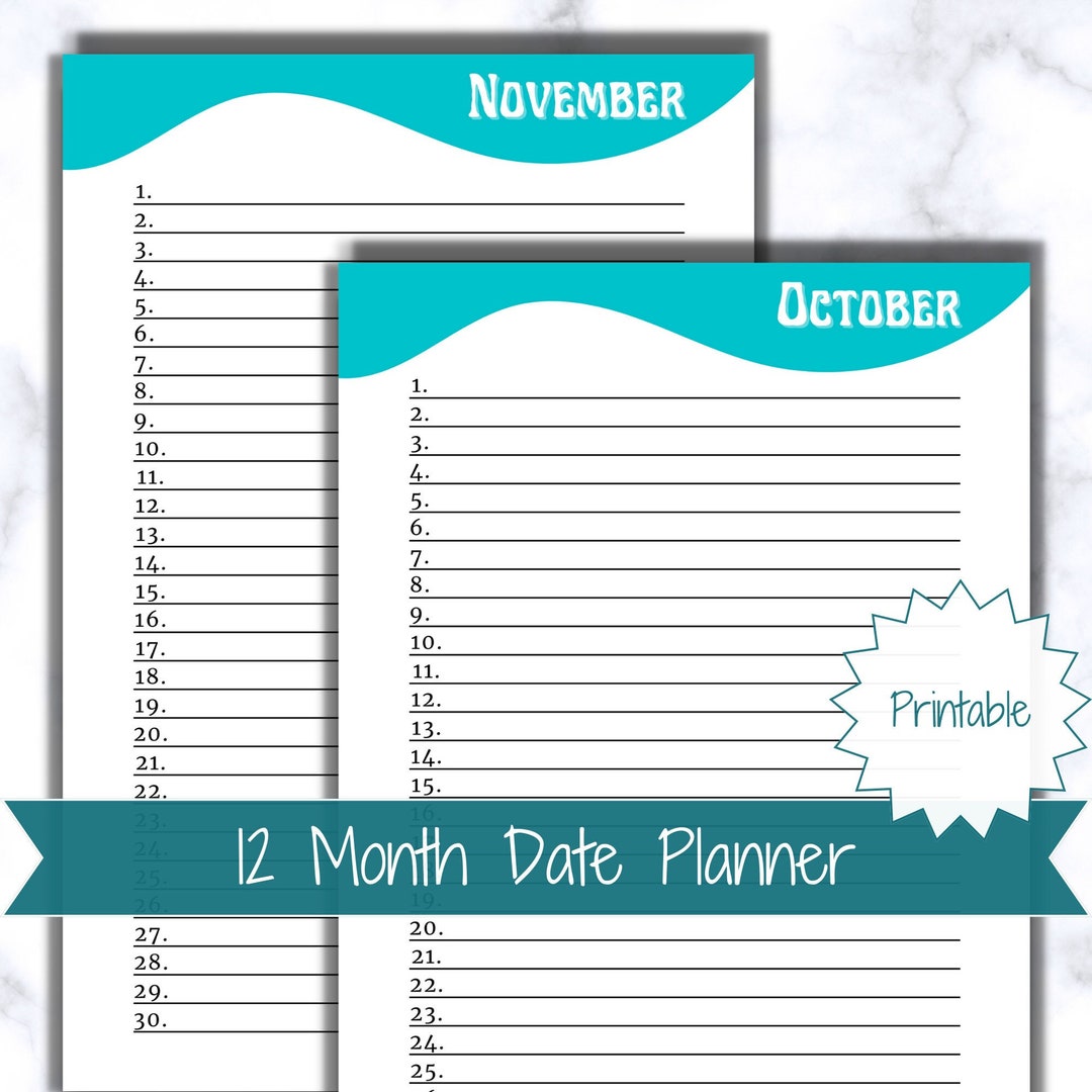 B6 Perpetual Calendar Printable: 12 Month Retro Blue Planner (PDF) - Etsy